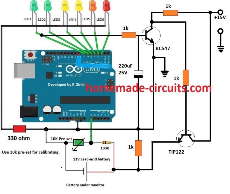 Circuito indicador de nível de bateria do Arduino - AxTudo