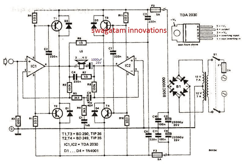 Circuito Amplificador De 120 Watts Usando TDA 2030 IC